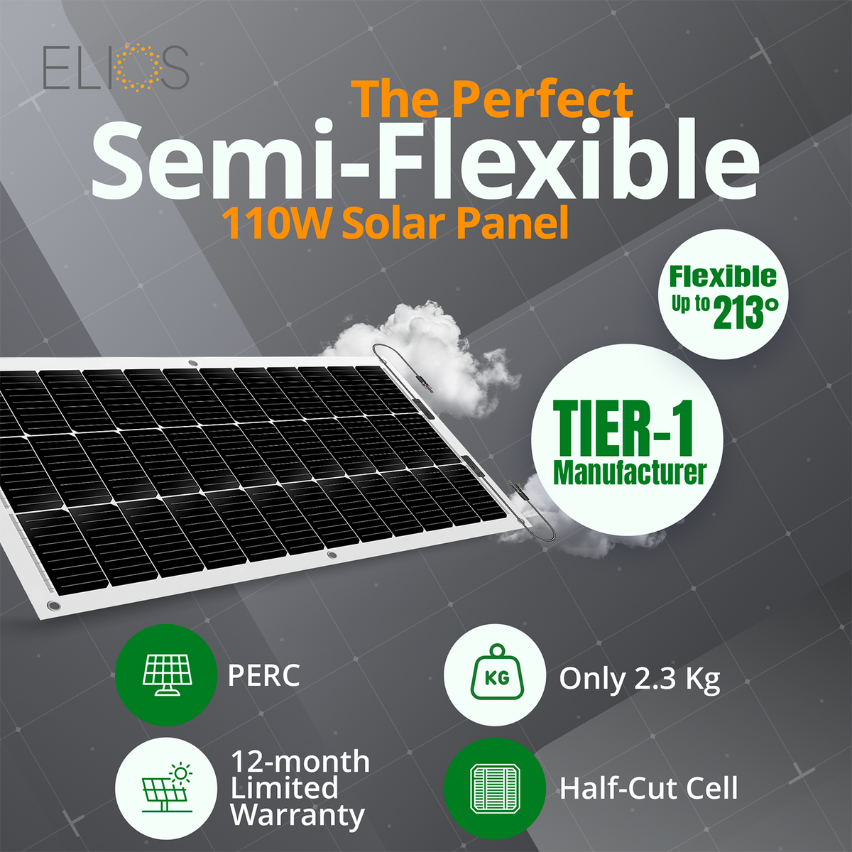 Elios 110W Semi-Flexible Solar Panel | Best For Harsh Weather – Volts ...